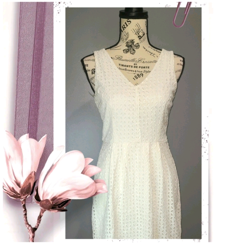 Sequin Hearts Fit & Flare White Eyelet Dress - Gem